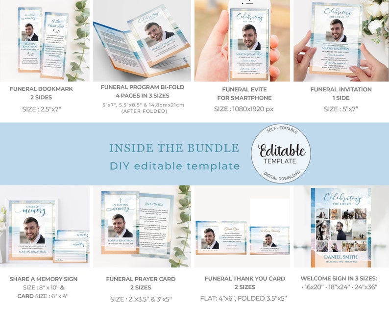Editable Funeral Bundle Template Sea Beach, Celebration of Life Bundle ...