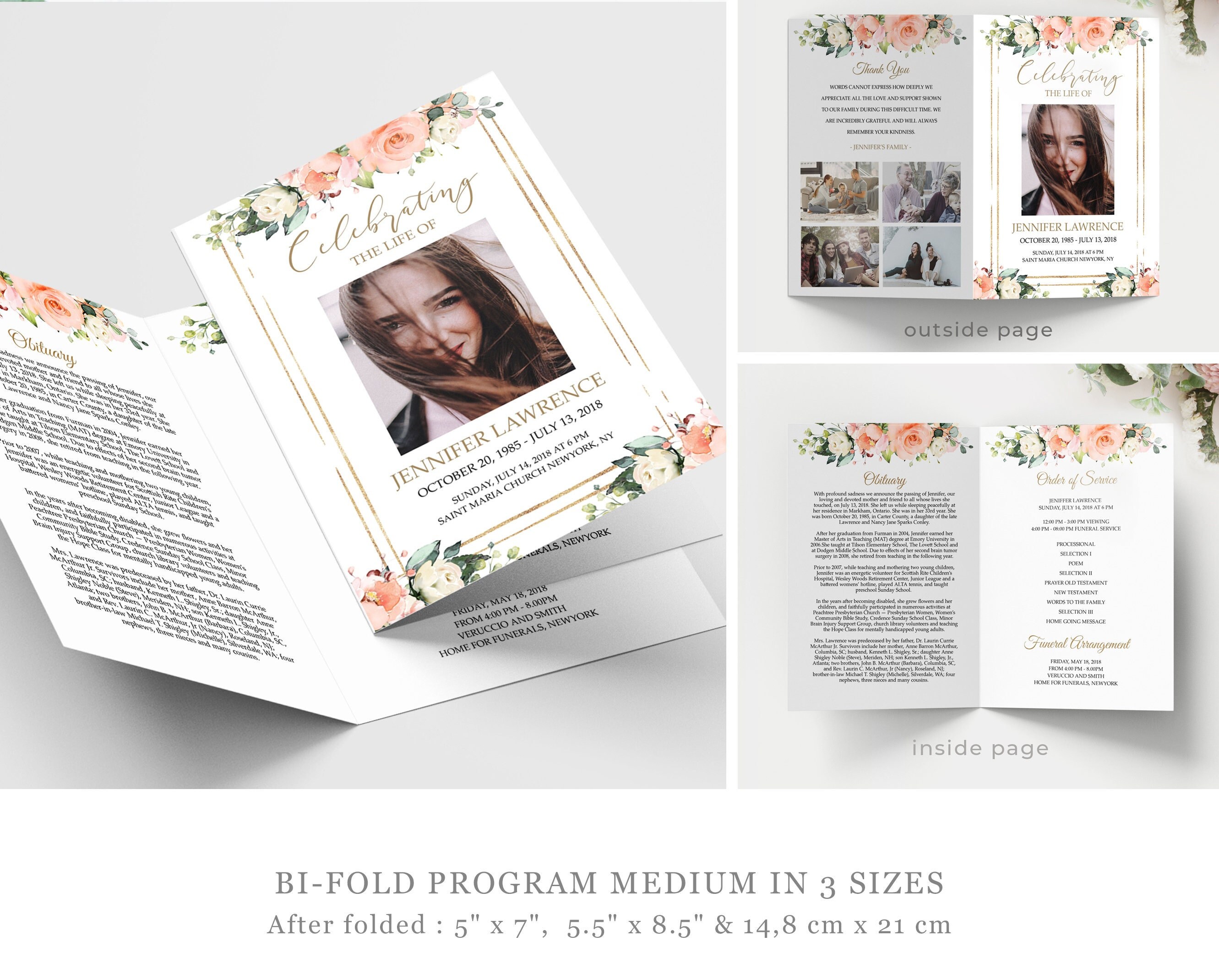 Editable Funeral Bundle Template Pink White Roses, Floral Celebration ...