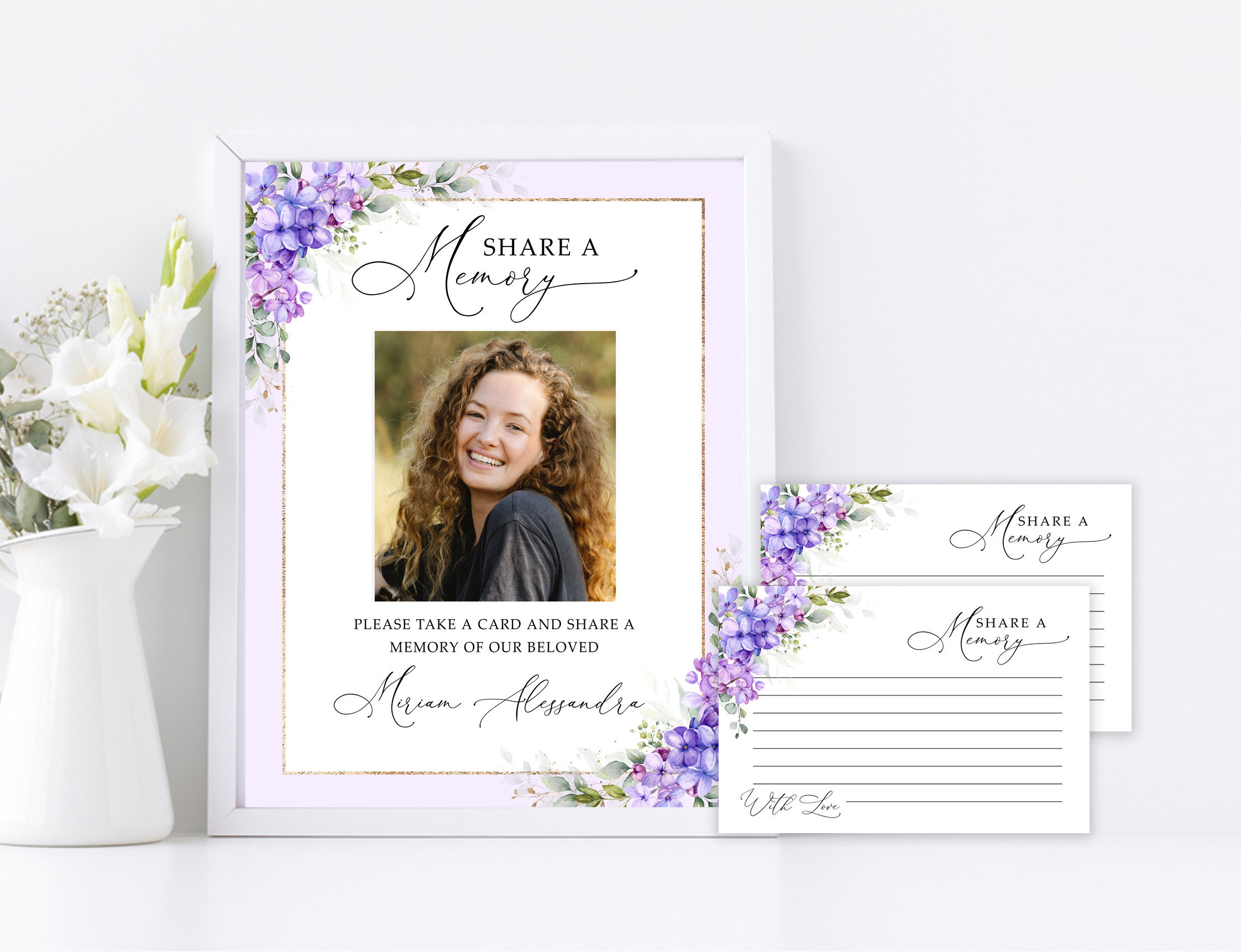Purple Lilac Greenery Share A Memory Cards & Sign Funeral Memory Card ...