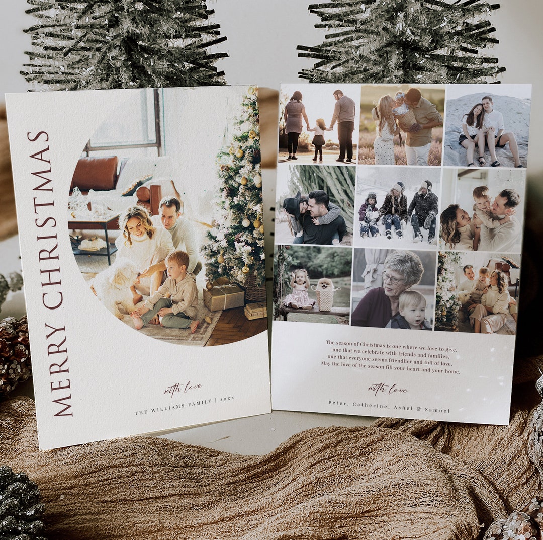 Editable Boho Christmas Card Custom Photo, Modern Photo Christmas Card ...