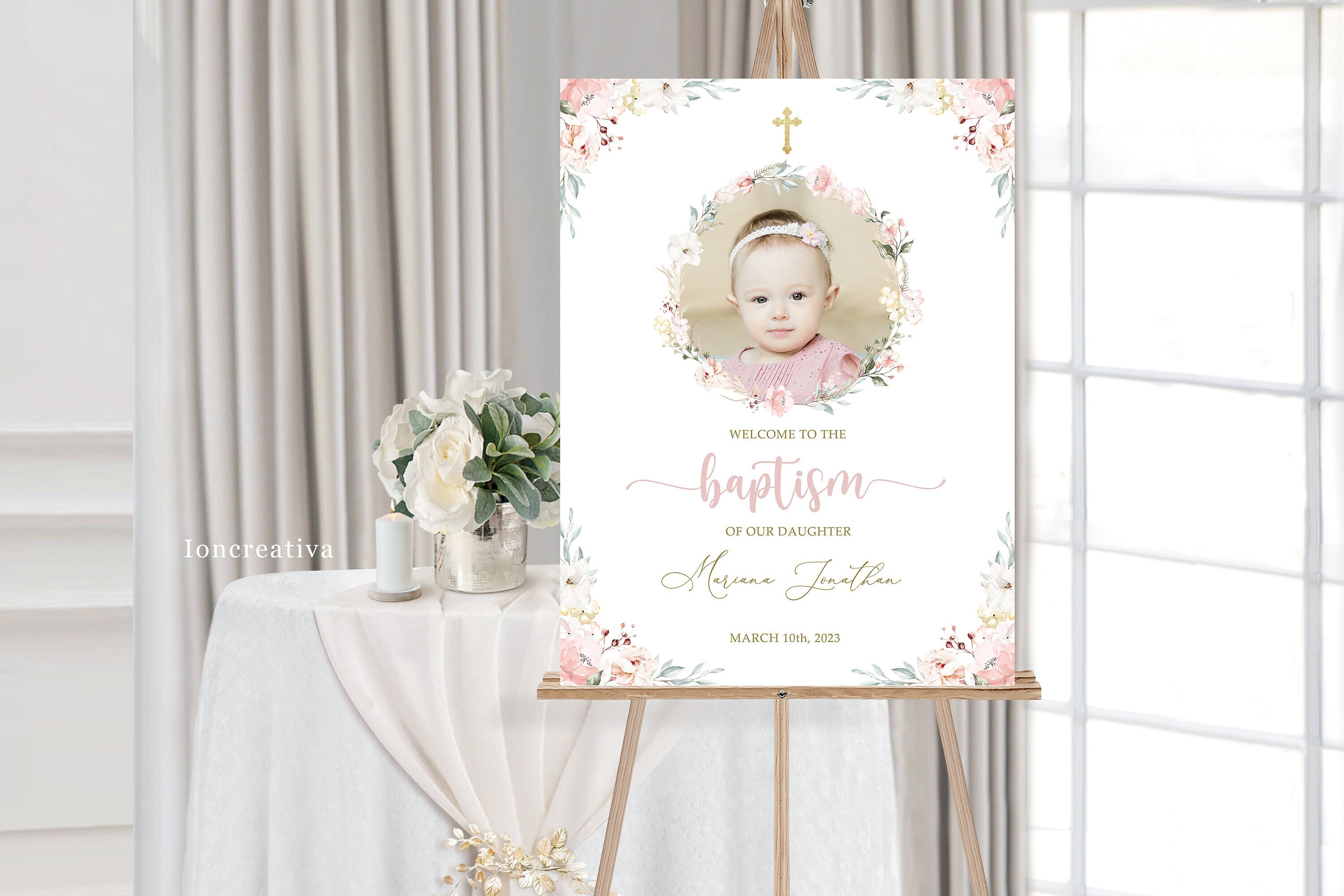 Baptism Welcome Sign Poster Template Dusty Pink Floral Baptism With ...