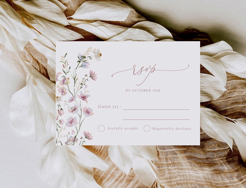 Editable Pink Wildflower Baptism RSVP Template – Printable RSVP Cards ...