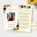 Yellow Sunflower Editable Funeral Prayer Card Template Yellow Floral ...