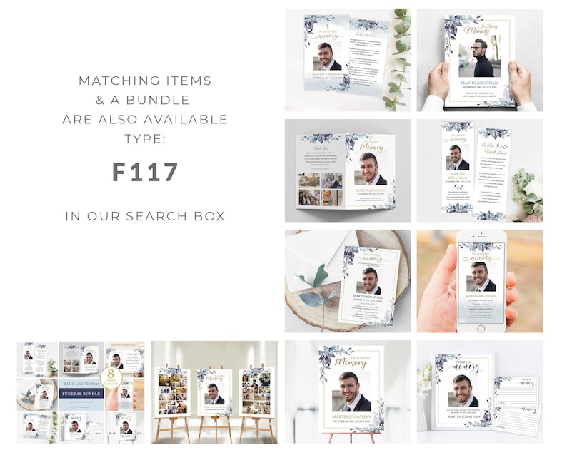 Editable Funeral Program Template, Funeral Memorial, Blue Leaves Order ...