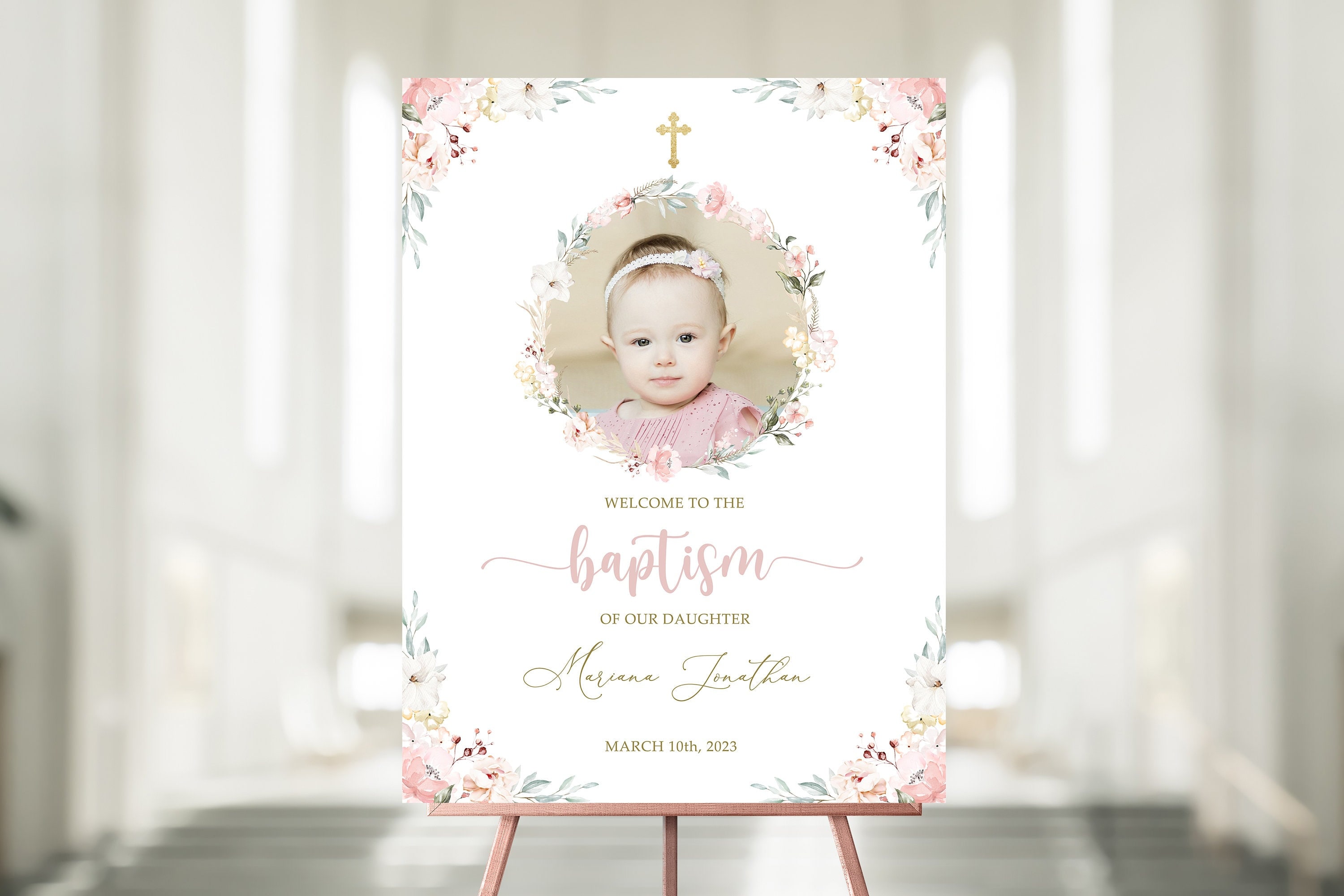 Baptism Welcome Sign Poster Template Dusty Pink Floral Baptism With ...