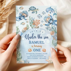 Diver Sea Birthday Invitation, Editable Under the Sea Party Invite ...