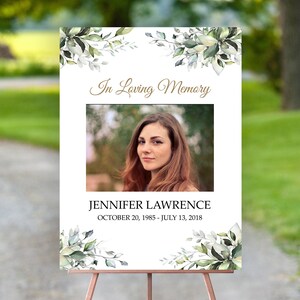 Greenery Editable Funeral Sign, Leaves Green, Memorial Service Sign ...