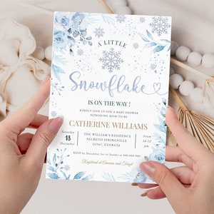 Editable Snowflake Baby Shower Invitation, A Little Snowflake is on the ...