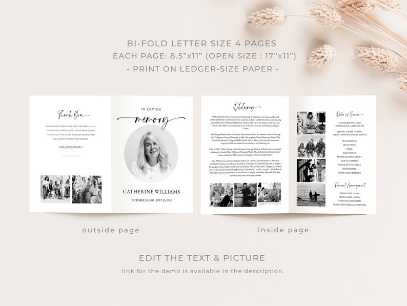 Modern Elegant Editable Funeral Program Modern Elegant Memorial Service ...