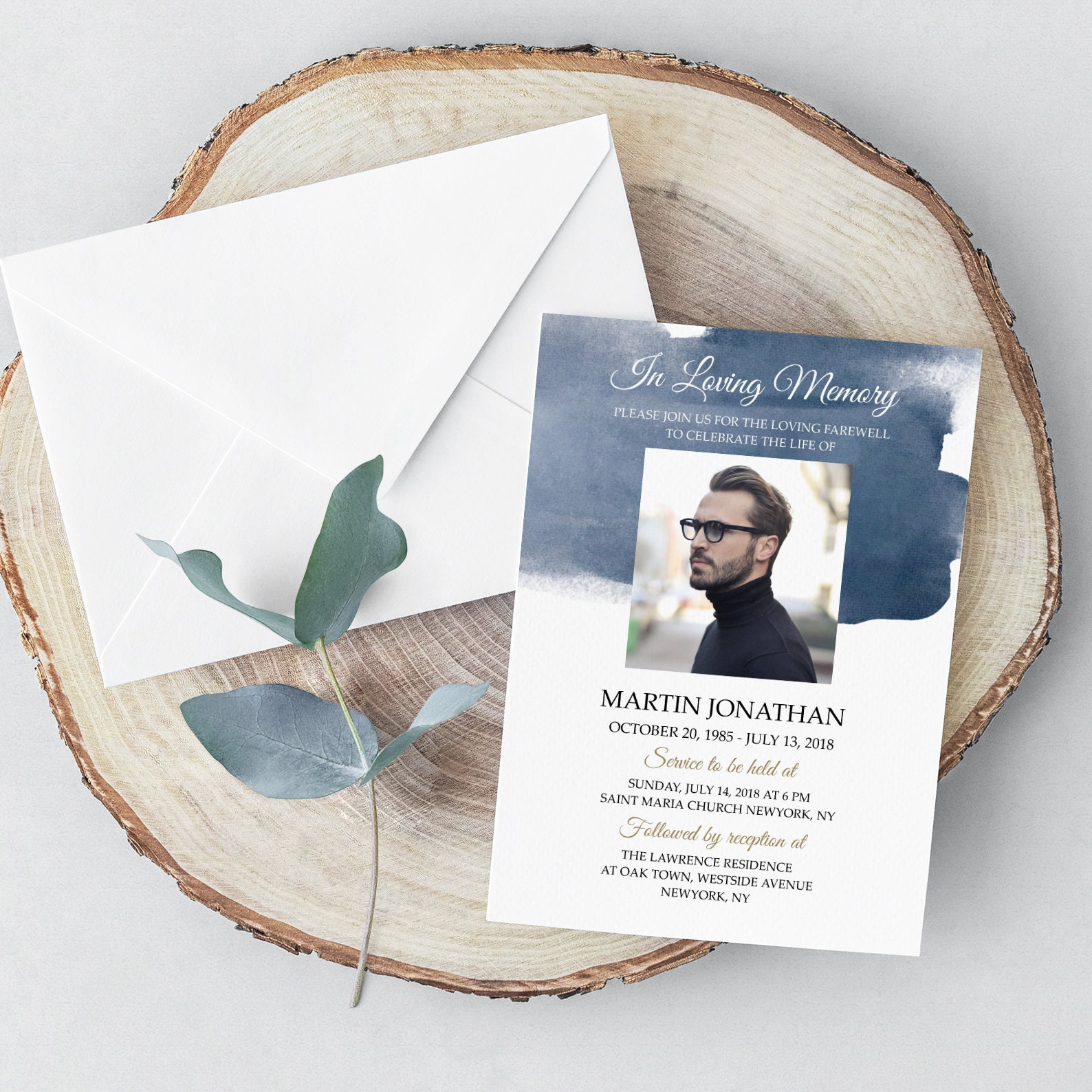 Editable Blue Watercolour Funeral Invitation Funeral Announcement ...