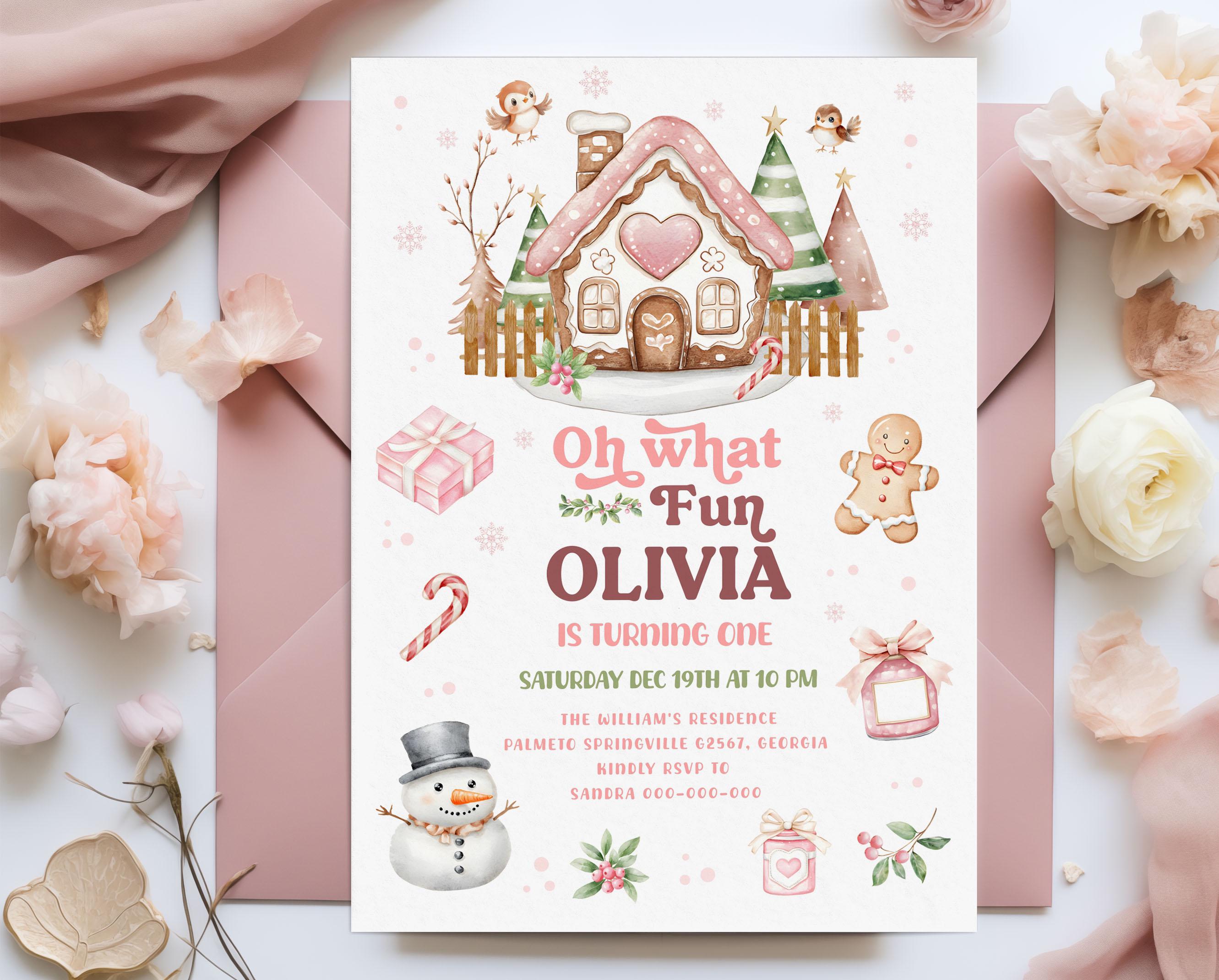 Editable Christmas Birthday Invitation Girl, Oh What Fun Christmas ...
