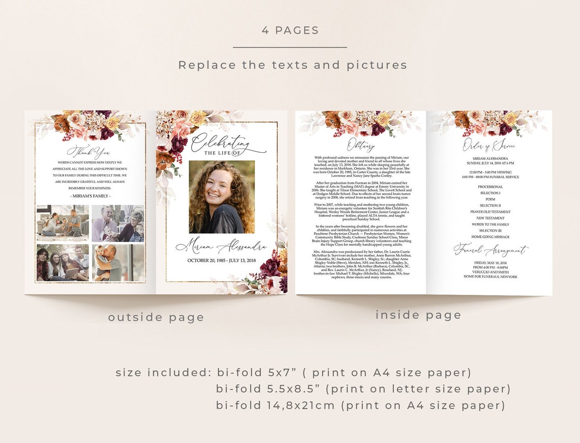 Editable Funeral Program Template, Celebration of Life Memorial Service ...