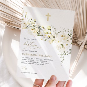 Baptism Invitation Template, White Flower Theme, Printable Baptism ...
