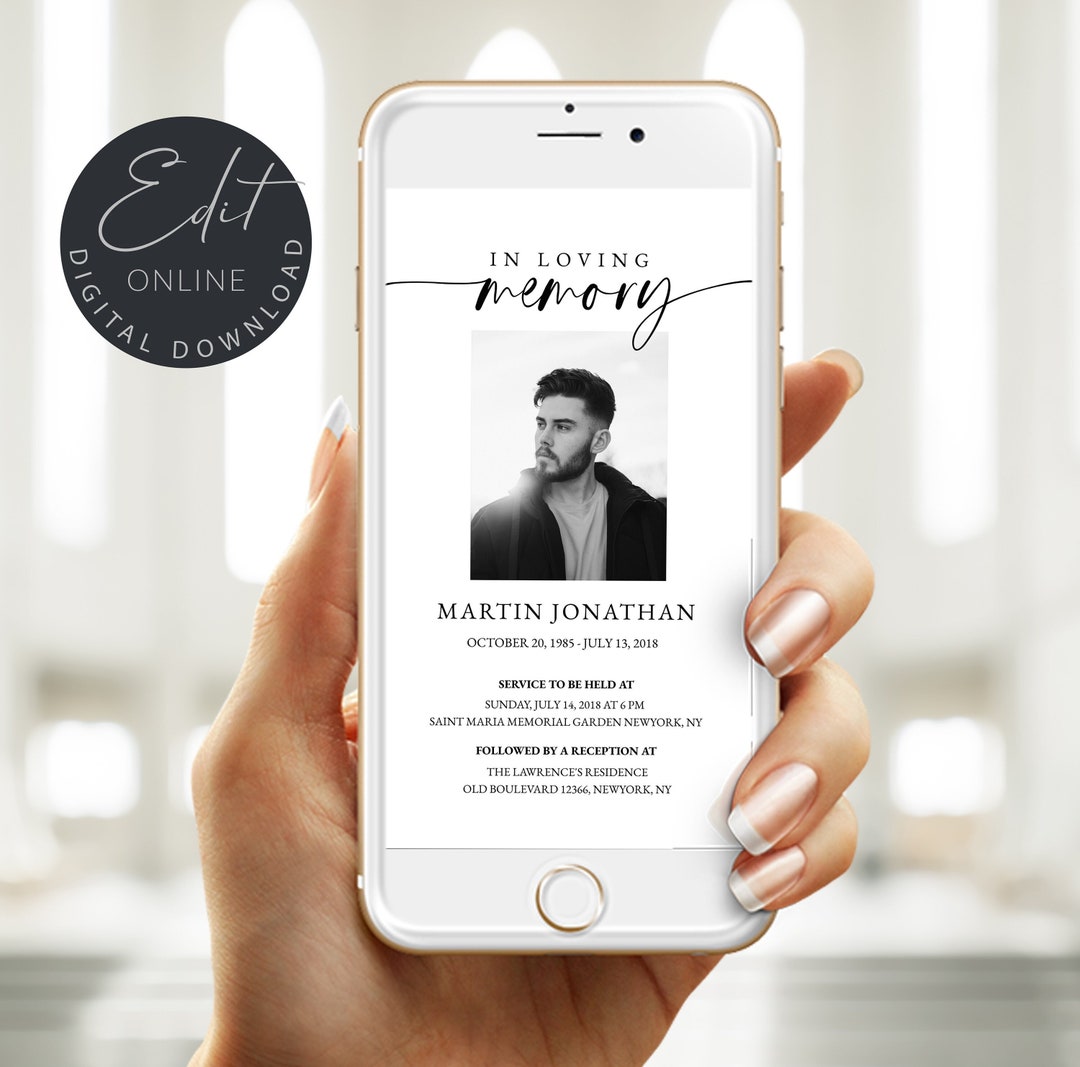 In Loving Memory E-invite Template, Black & White Funeral Electronic ...
