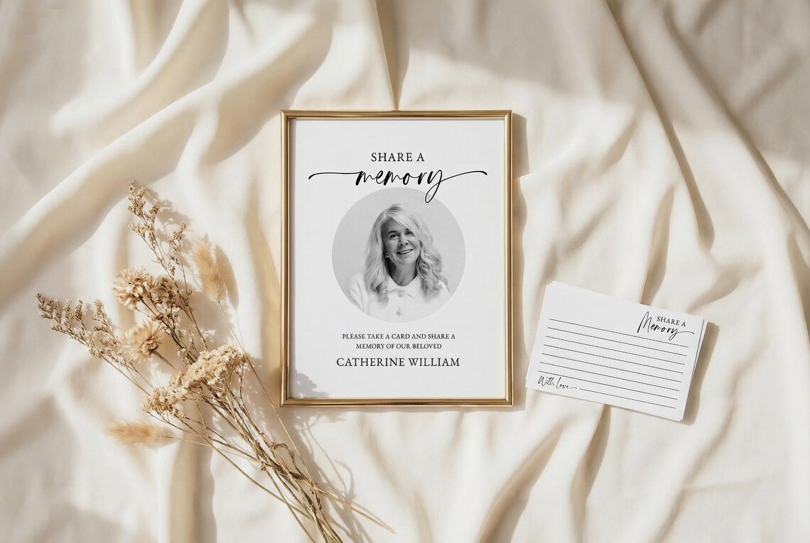 Editable Minimalist Funeral Share A Memory Cards & Sign | Funeral ...