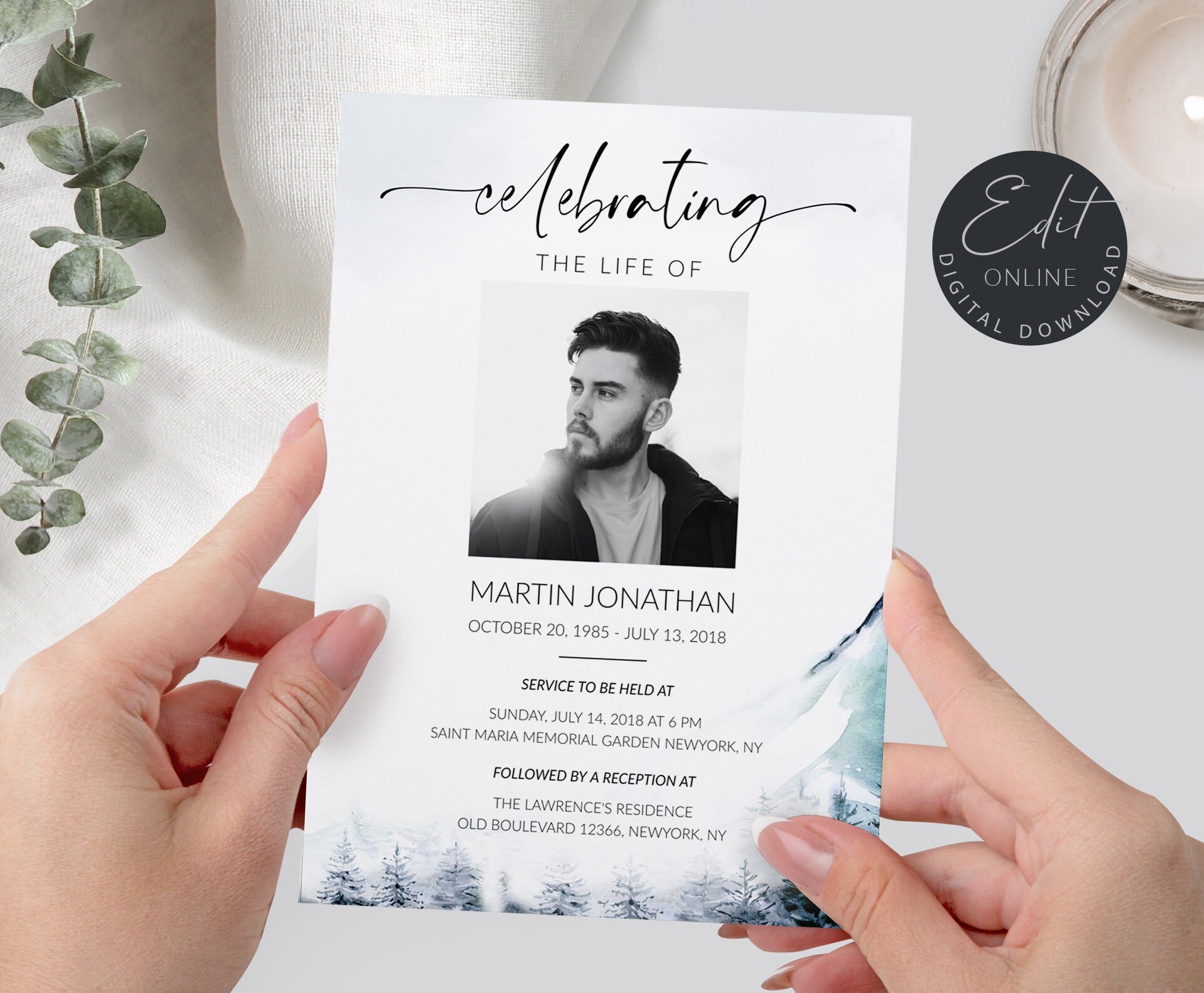 Editable Funeral Invitation Card Template Blue Mountain Funeral ...