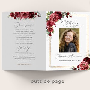 Editable Funeral Program Template Red Roses, Red Flower Memorial ...