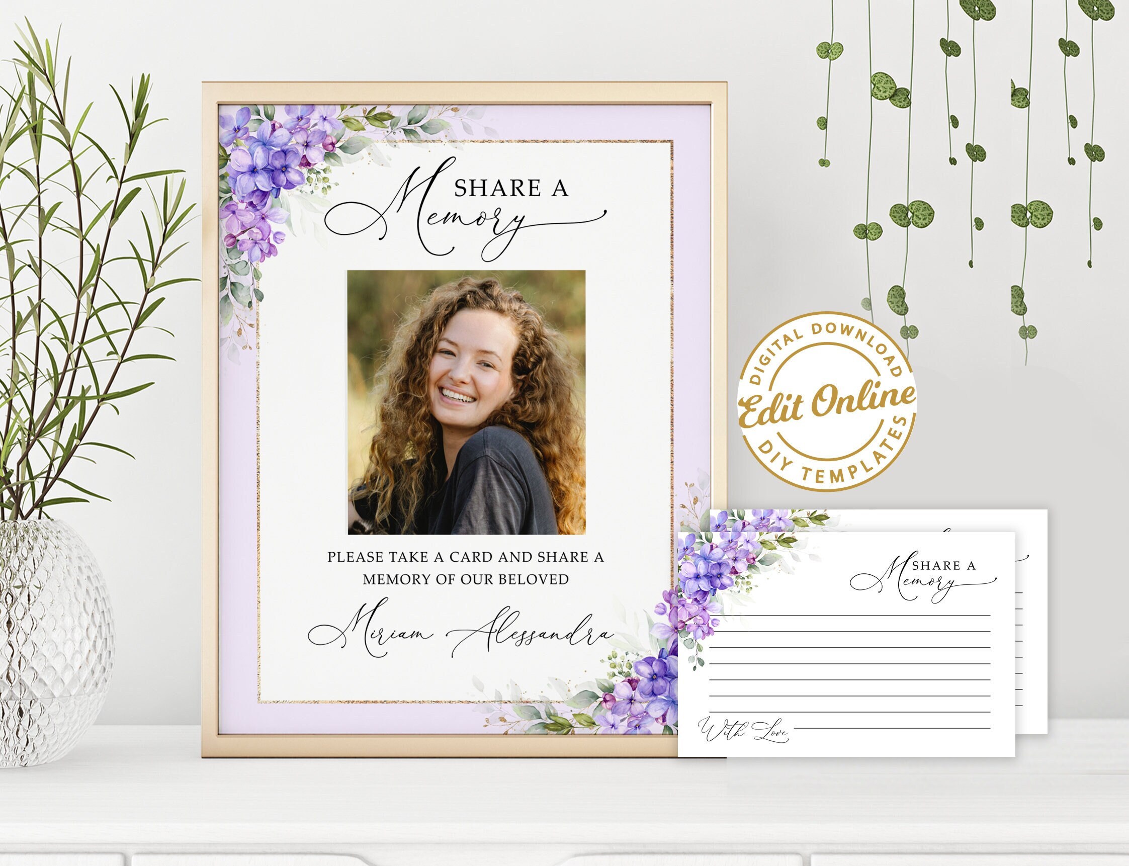 Purple Lilac Greenery Share A Memory Cards & Sign Funeral Memory Card ...
