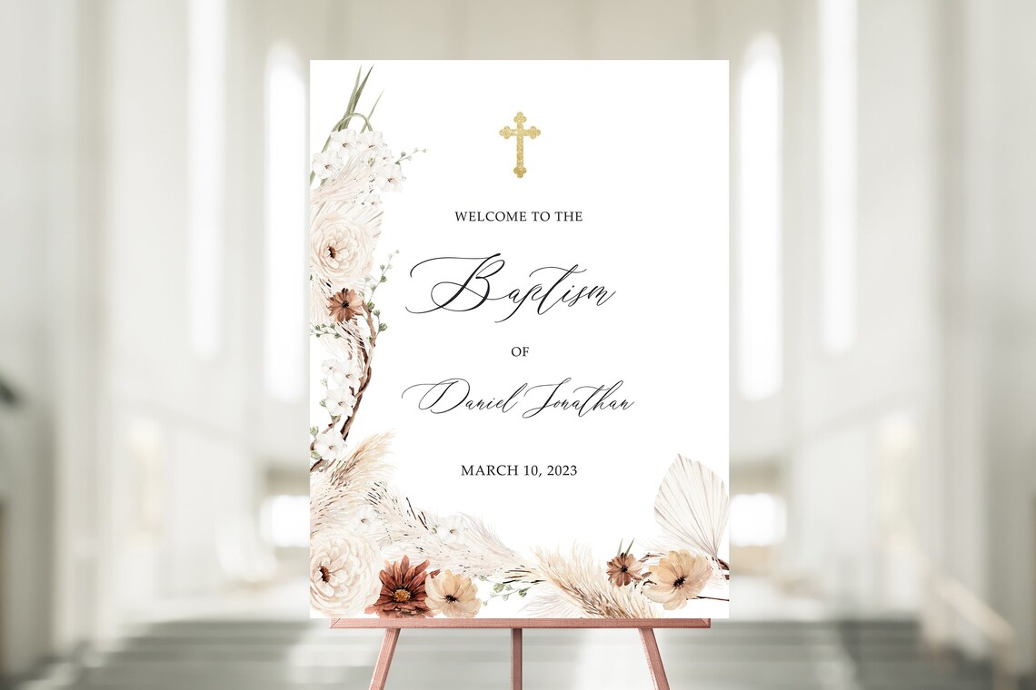 Editable Boho Baptism Welcome Sign Template Boho Pampas Grass Baptism ...
