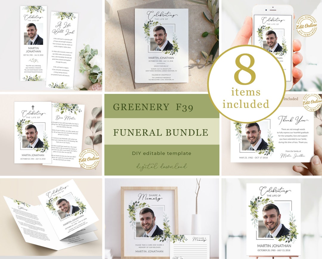 Editable Funeral Bundle Template Leaves Greenery for Men and Woman ...