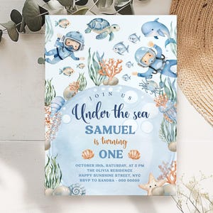 Diver Sea Birthday Invitation, Editable Under the Sea Party Invite ...