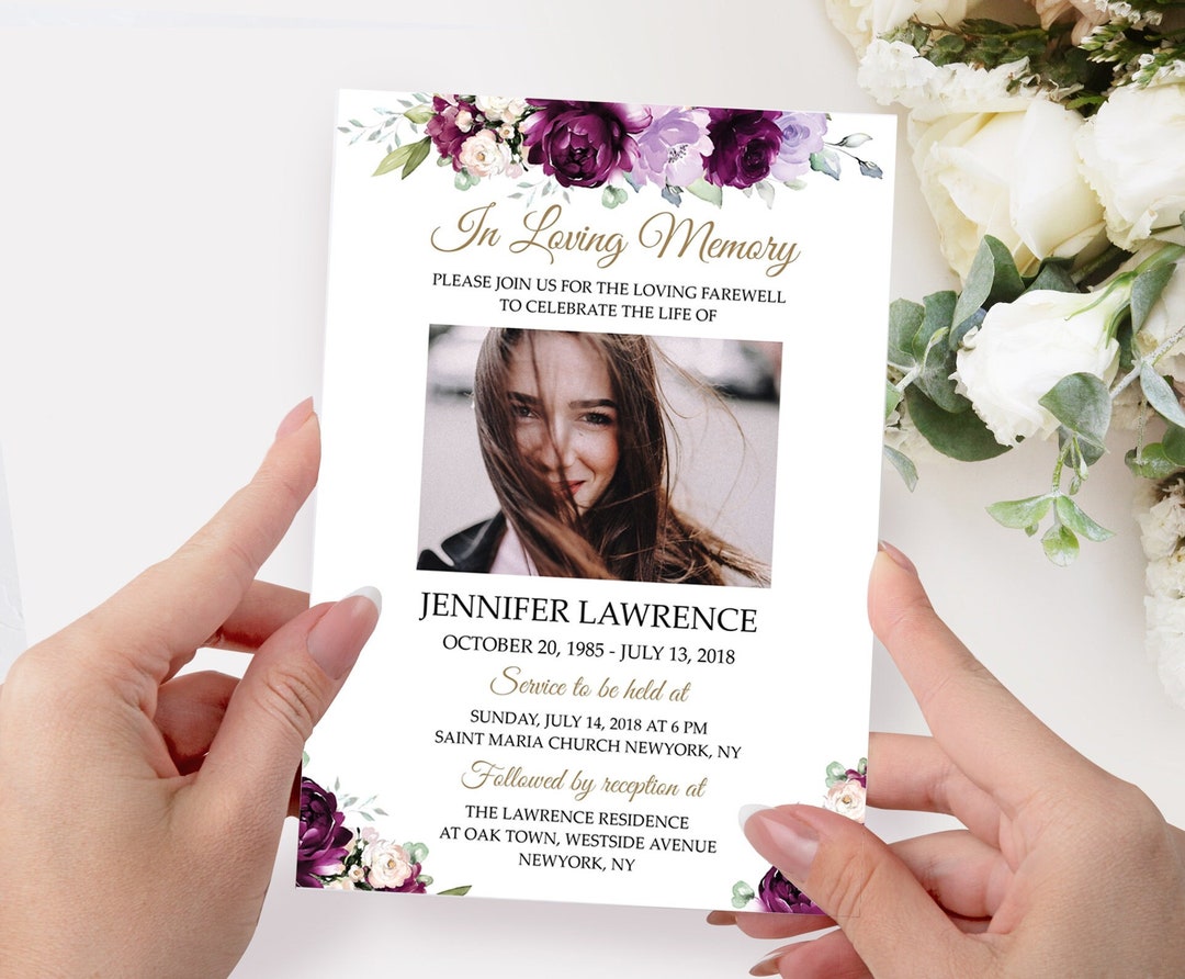 Funeral Invitation Funeral Announcement Template Purple Flower Floral ...