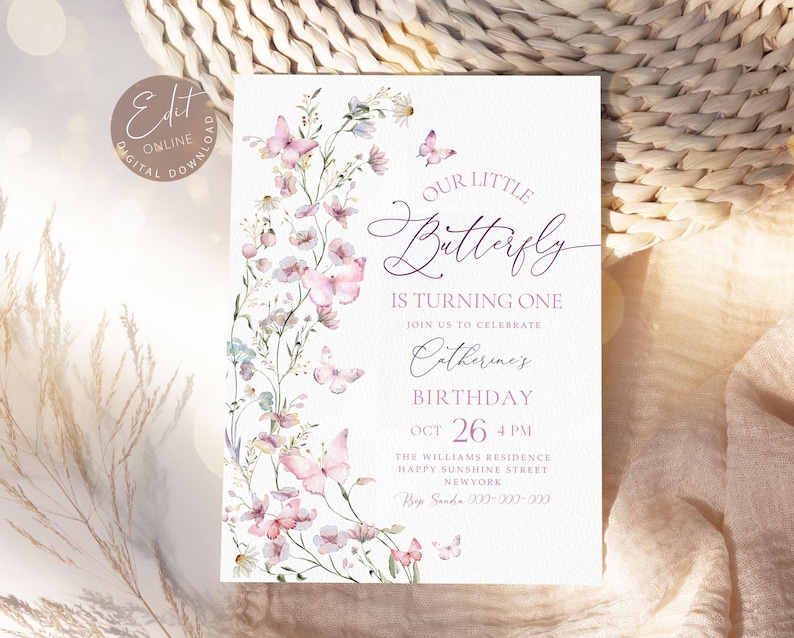 Butterfly First Birthday Invitation Girl, Boho Butterfly 1st Birthday ...