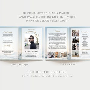 Letter Bi-fold Funeral Program Template Blue Sky Heaven, Large Memorial ...