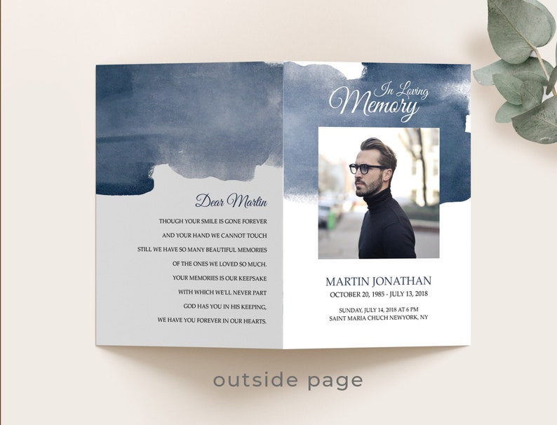 Blue Funeral Program Template Memorial Program Template Order of Service Editable Funeral ...