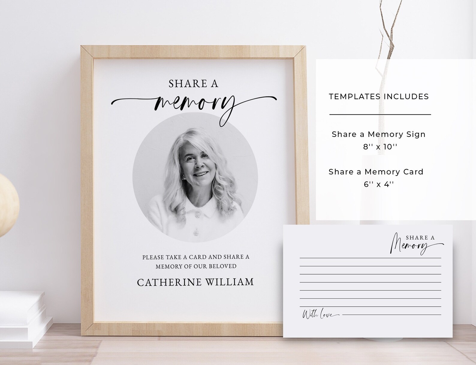 Editable Minimalist Funeral Share A Memory Cards & Sign | Funeral ...
