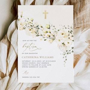 Baptism Invitation Template, White Flower Theme, Printable Baptism ...