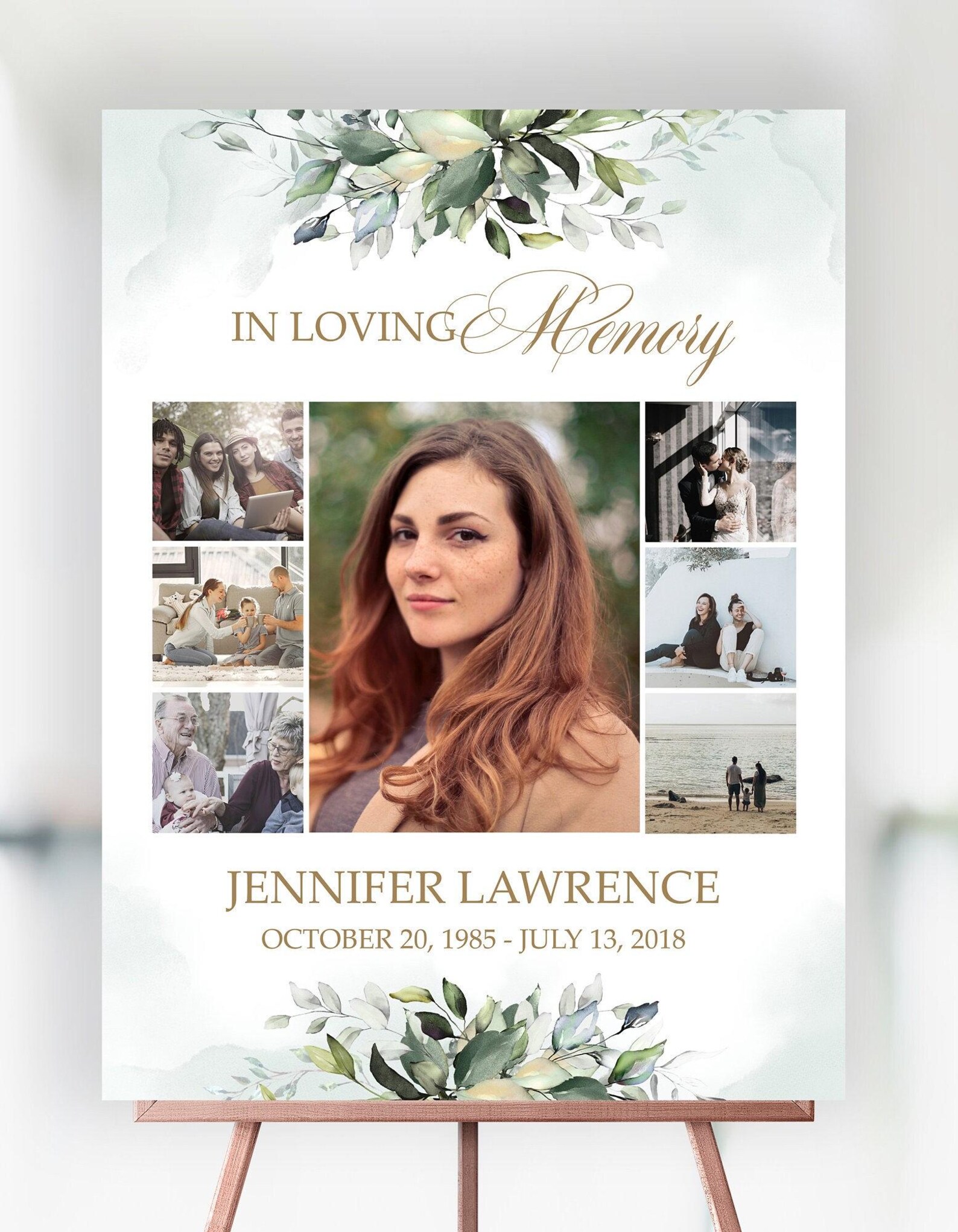 Editable Funeral Sign Greenery Leaves , Photo Collage Funeral Sign ...