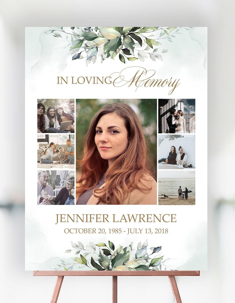 Editable Funeral Sign Greenery Leaves , Photo Collage Funeral Sign ...