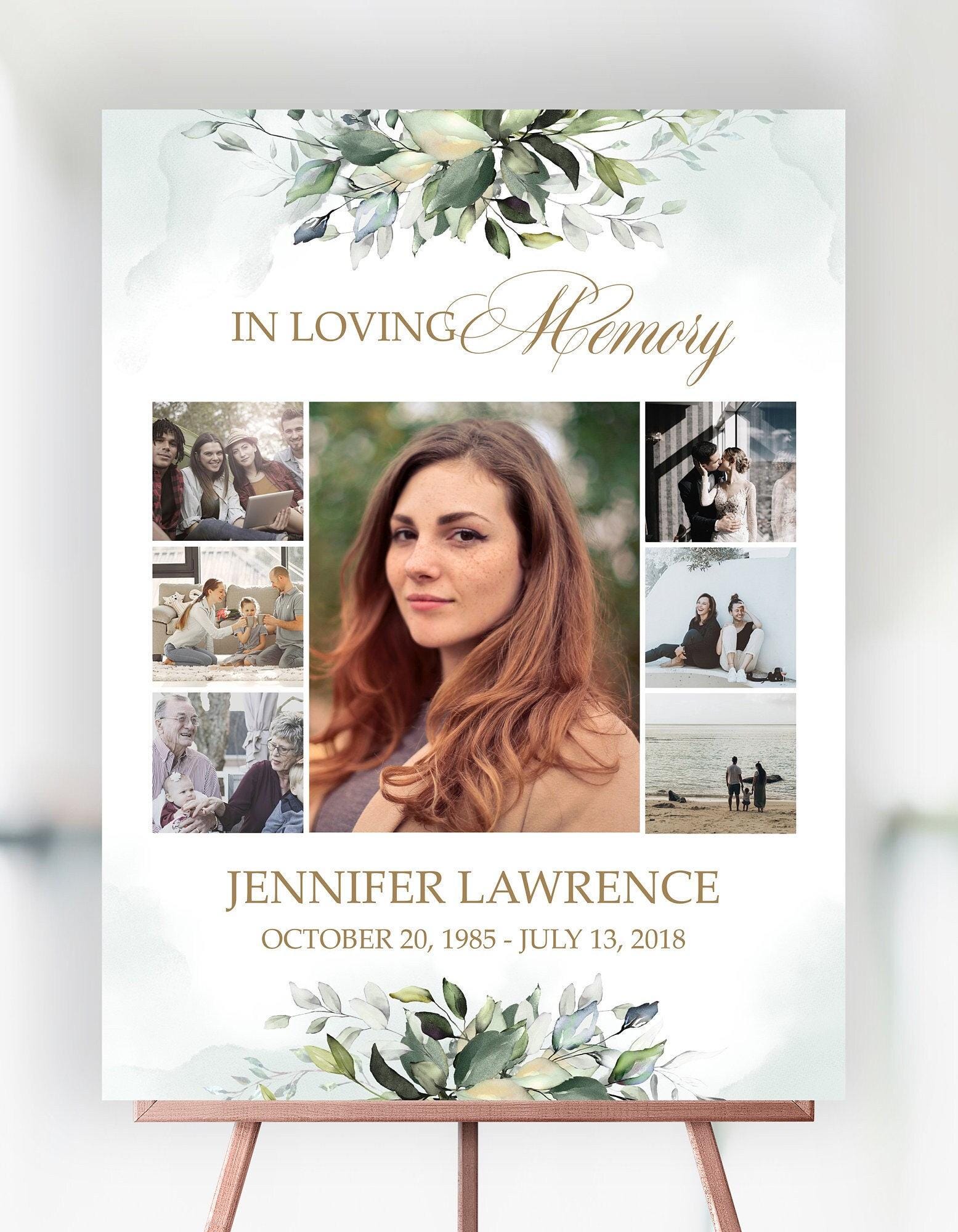 Editable Funeral Sign Greenery Leaves , Photo Collage Funeral Sign ...