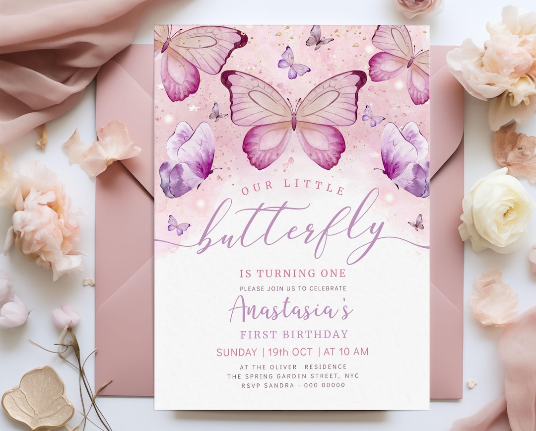 Butterfly Birthday Invitation, Butterflies 1st Birthday Invite, First ...