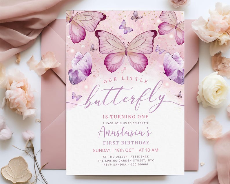 Butterfly Birthday Invitation, Butterflies 1st Birthday Invite, First ...