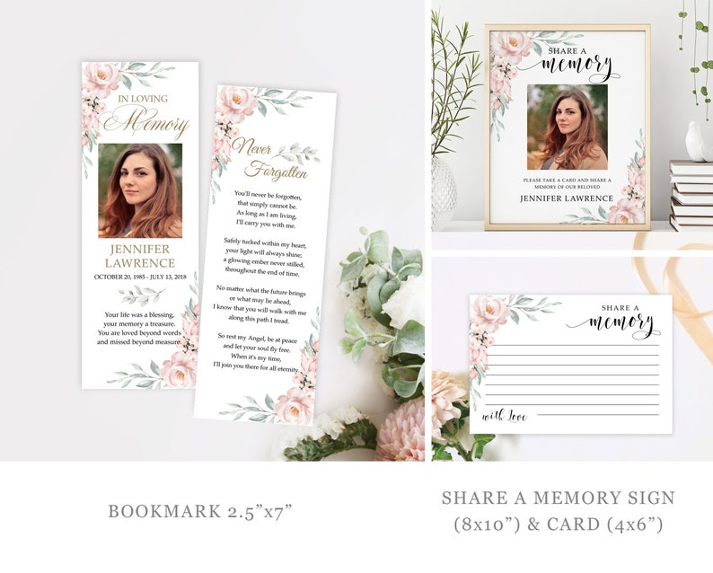 Pink Roses Funeral Bundle Template Floral Celebration of Life Bundle ...