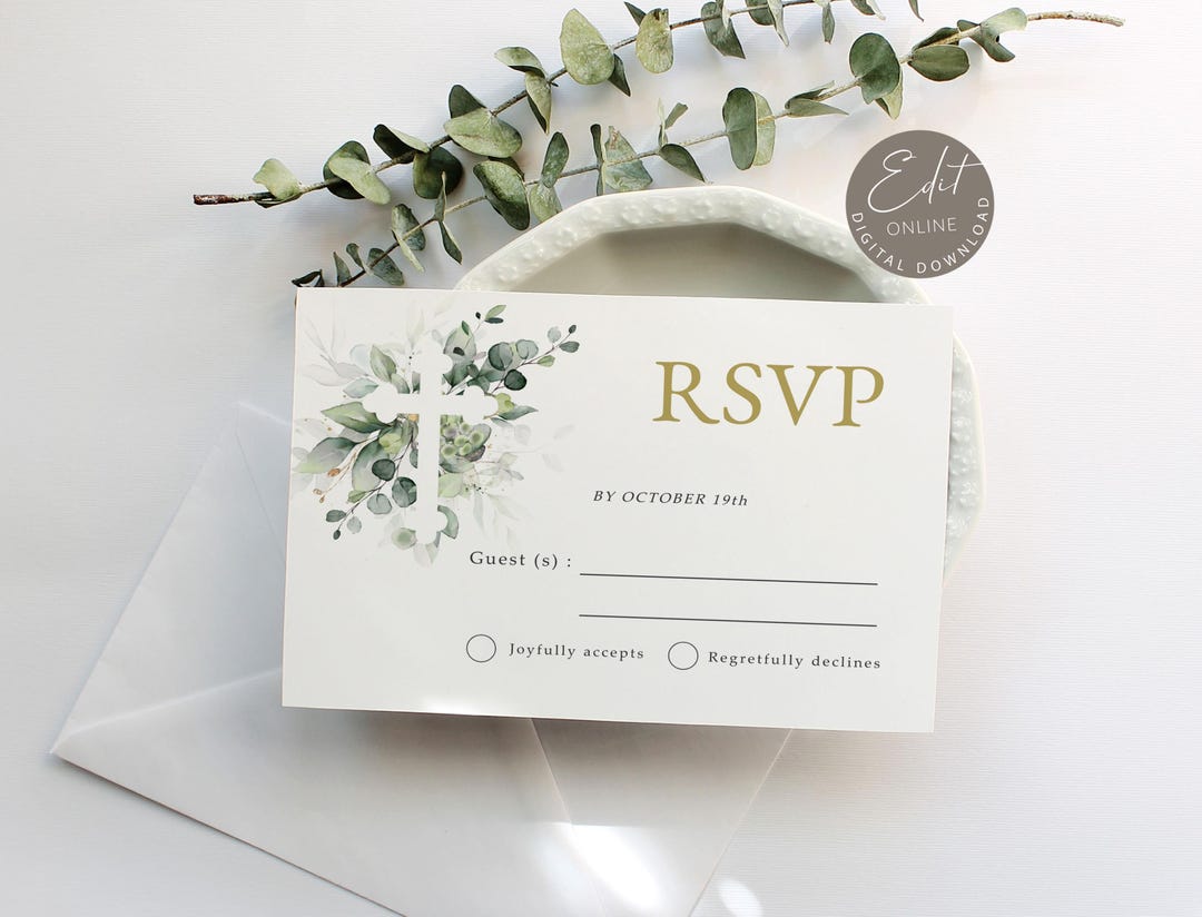 Editable Greenery Baptism RSVP Template – Gender Neutral Printable RSVP ...
