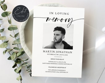 Minimal Funeral Announcement for Man, Memorial Invitation, Printable ...