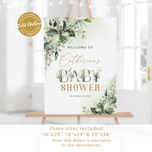 Editable Greenery Baby Shower Welcome Sign Sage Green and Gold ...