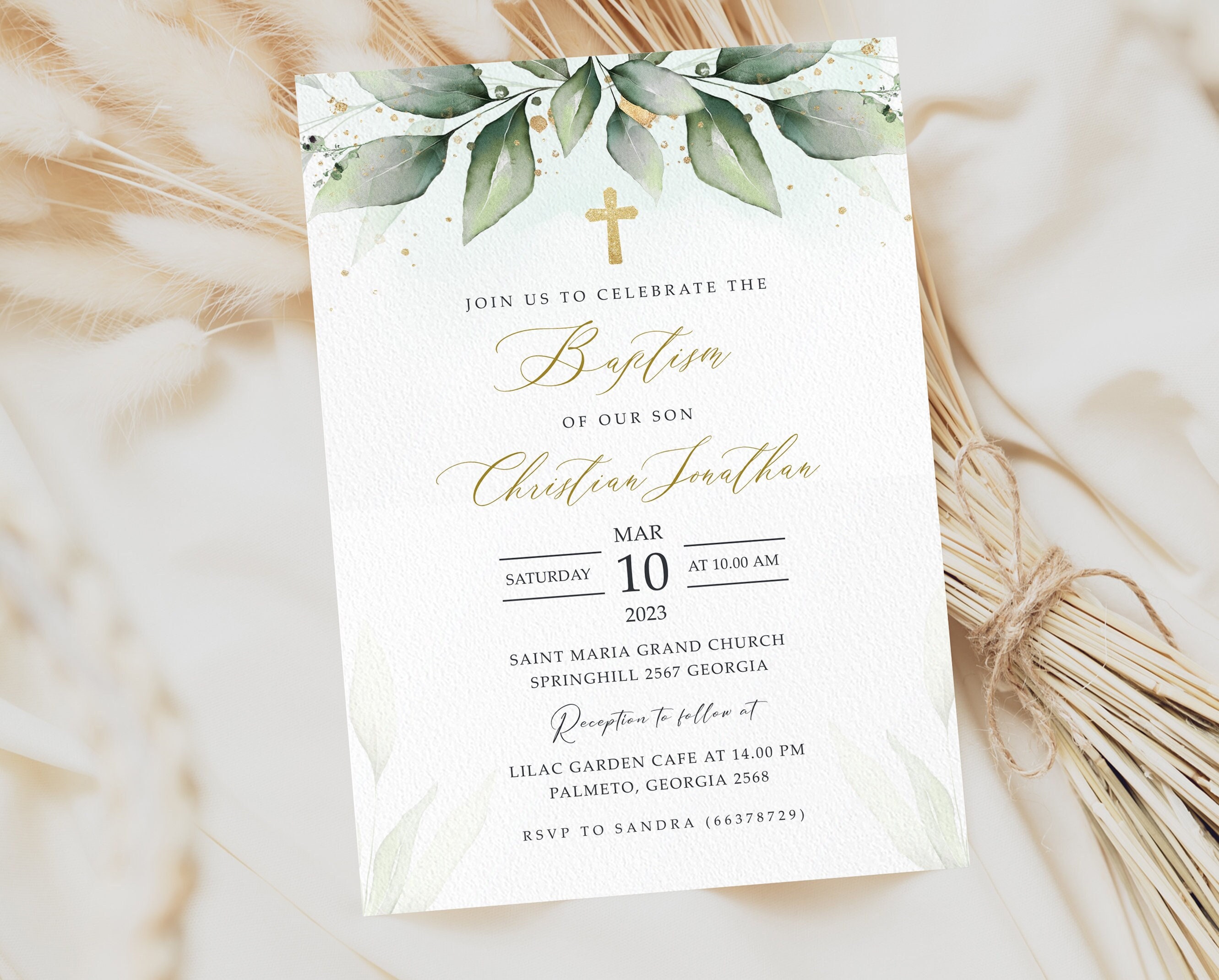 Baptism Invitation Template, Instant Download, Printable Baptism Invite ...