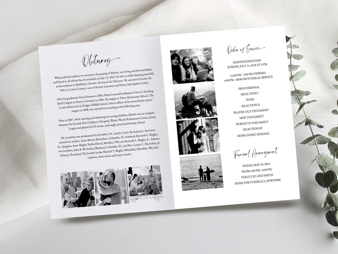 Bi-fold Letter Funeral Program Template Minimalist, Letter Funeral ...