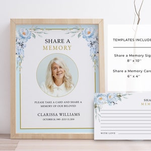 Elegant Share A Memory Cards & Sign Soft Blue Roses Elegant Printable ...