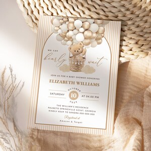 Editable Teddy Bear Balloons Brown, We Can Bearly Wait Baby Shower ...