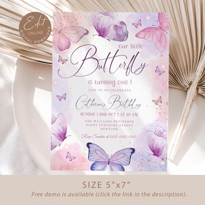 Pink Butterfly Birthday Invitation, Girl Butterfly Invitation Purple ...