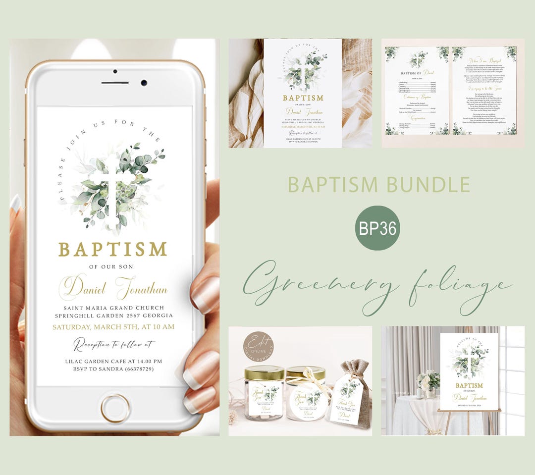 Modelo de pacote de batismo LDS Greenery - Convite de batismo ...
