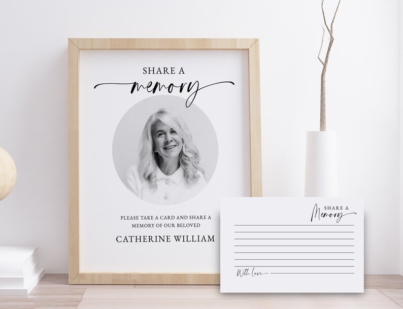 Editable Minimalist Funeral Share A Memory Cards & Sign Funeral Memory ...