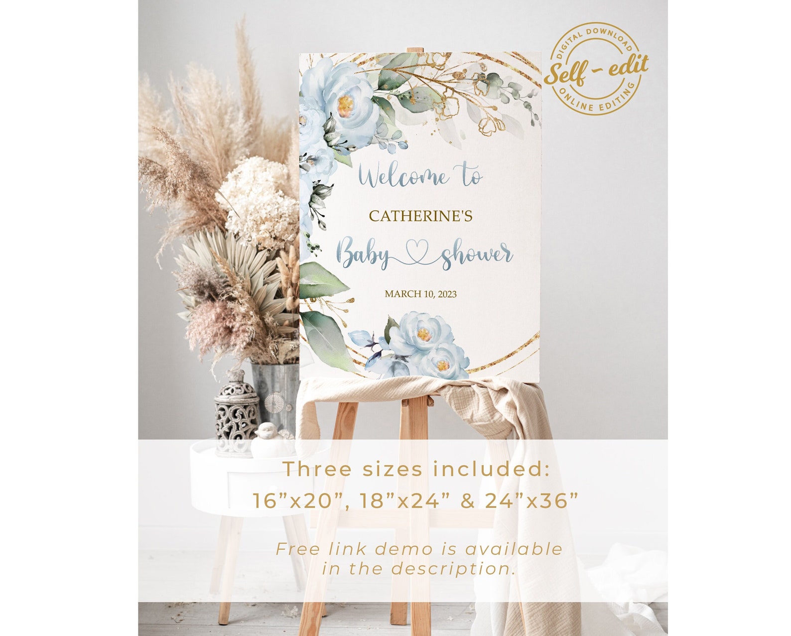 Blue Baby Boy Baby Shower Welcome Sign, Blue Floral Baby Shower Welcome ...