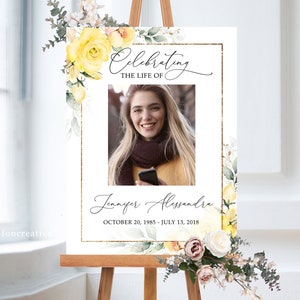 Editable Funeral Sign Yellow Roses Template, Memorial Service Sign ...