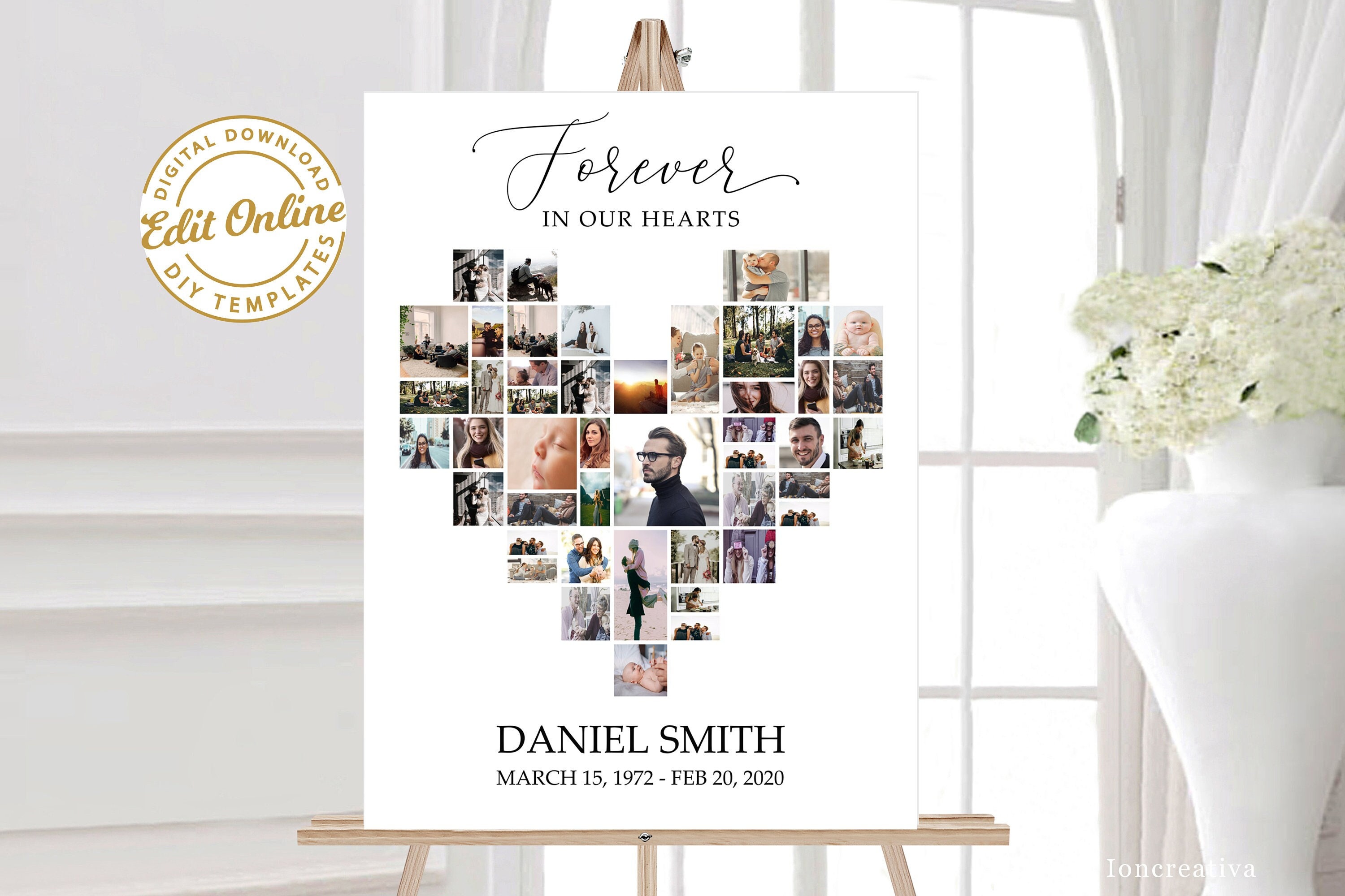 SET Funeral Heart Collage Templates Minimal Funeral Photo Collage for ...